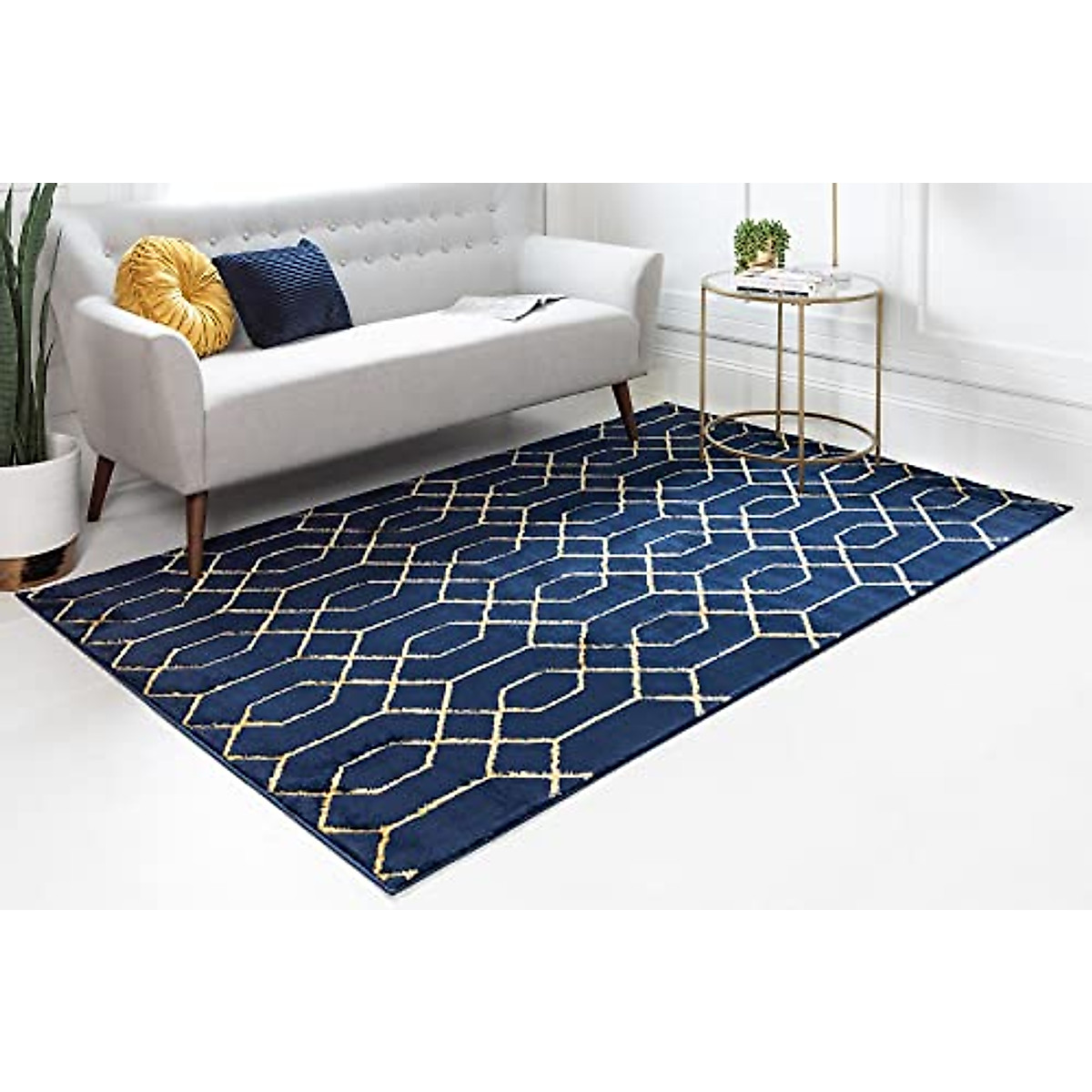 Unique Loom Glam Collection Geometric, Trellis, Metallics, Modern, Chic Area Rug, 9 ft 0 in x 12 ft 0 in, Navy Blue/Gold