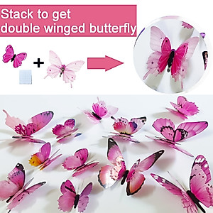 Ewong 72PCS Butterfly Wall Decals 3D Butterflies Wall Art Craft Decor Removable Mural Sticker Home Kid Girl Bedroom Bathroom Baby Room Nursery Classroom Office Party Decoration (Pink)