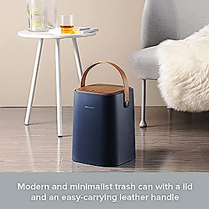 Nordic Style Garbage Can - Double Barrel Trash Can - Plastic Trash Can w/ One Press Lid - 10L/2.6Gal Waste Basket w/ Leather Handle - Modern Recycling Bins for Kitchen - Bathroom Trash Can in Navy