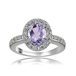 Ice Gems Sterling Silver Amethyst and White Topaz Oval Halo Ring