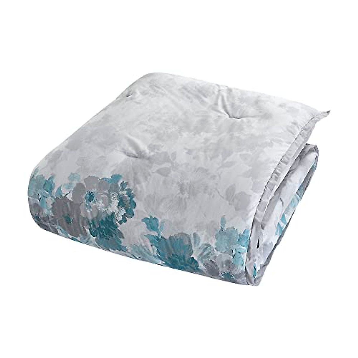 Lanwood Home Claire Cotton 10-Piece Comforter Set, Includes Comforter, Bed Skirt, 2 Standard Shams, 2 Euro Shams, 3 Throw Pillows & Throw Blanket, Teal Floral, King