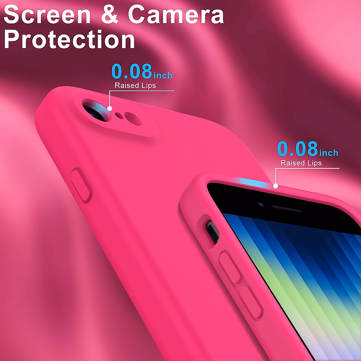 Goodon for iPhone SE 2022 3rd/SE 2020 2nd gen - iPhone 8/7 case with Screen Protector - Camera Protection - Liquid Silicone Shockproof Protective Phone Cover 4.7" for Women and Girls - Hot Pink