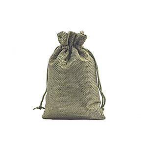 Sansam 50pcs 10.0x14.0cm/4.0''x5.6'' Army Green Lining Burlap Small Gift Bags Hemp/Hessian Bags, Jewelry Pouches, Wedding Favors, Jewelry Packing, Sacks