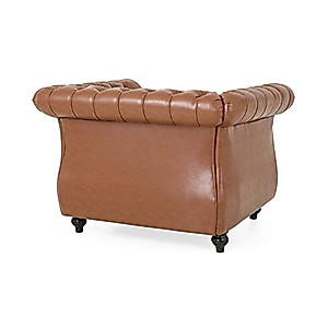 Christopher Knight Home Editha Traditional Chesterfield Club Chairs (Set of 2), Cognac Brown, Dark Brown