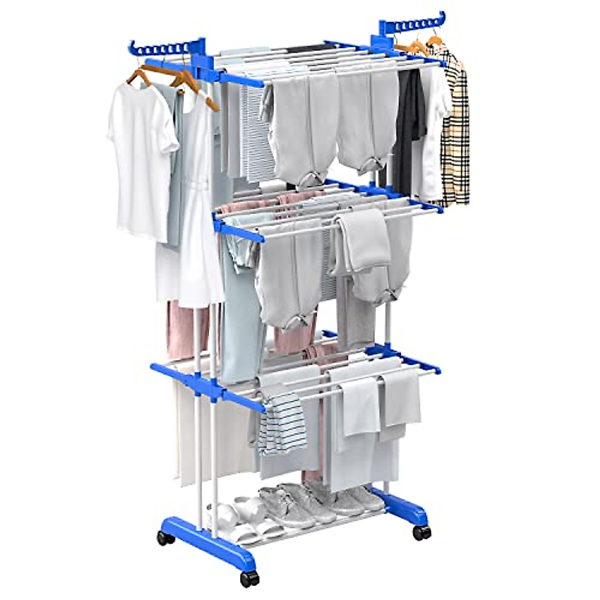 Large Clothes Drying Rack, 4-Tier Clothes Drying Rack with 67H x 19W x 30L Inches, Movable Clothes Drying Rack with Casters for Indoor/Outdoor for Drying Clothes, Bed Covers, Shoes, Sofa Covers etc