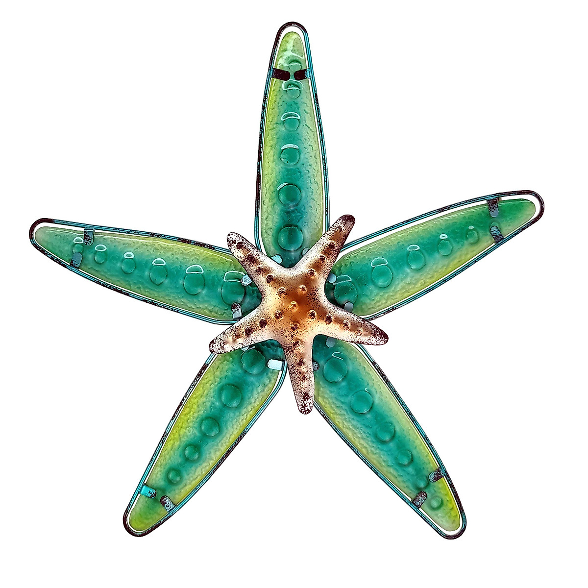JOYBee Metal&Fused Glass Starfish Wall Art Decor,Sea Life Nautical Home Decor,Wall Art13.25inch*12.75inch, Decoration for Garden,Home,Patio,Kitchen,Bathroom, Coastal Decorations