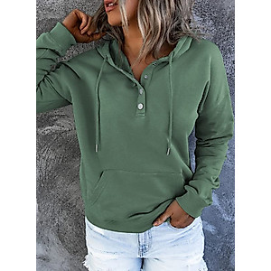 Dokotoo Women's Fashion Hoodies & Sweatshirts Drawstring Long Sleeve Front Button Collar Hooded Pullover with Pockets Winter Sweatshirts for Women Plus Size Casual Ladies Fall Shirt Tops XXL Green