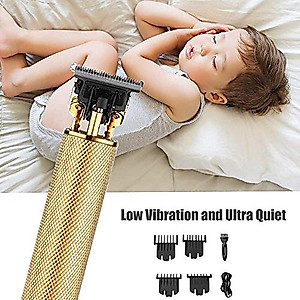 Hair Clippers for Men, Electric Pro Li Outliner Grooming Rechargeable Cordless Close Cutting T-Blade Trimmer for Men 0/1.5/3/6/9 mm Baldheaded Hair Clippers Zero Gapped Detail Beard Shaver (Gold)