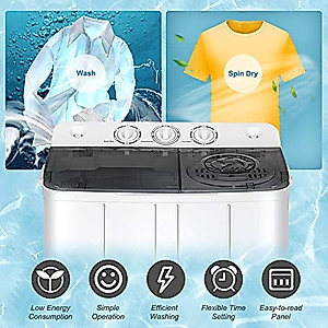 COSTWAY Portable Washing Machine, Twin Tub 22Lbs Capacity, Compact Washer(13.2Lbs) and Spinner(8.8Lbs) with Control Knobs, Built-in Drain Pump, Semi-Automatic Laundry washer for Apartment, RV (Grey)