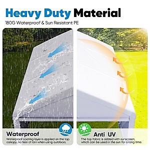 Quictent 13’x20’ Heavy Duty Carport Car Canopy Galvanized Car Boat Shelter with Removable Sidewalls, Reinforced Top Poles and Ground Bar-White