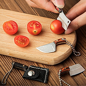 MGZTTHW Mini Pocket Chef Knife Set, 5pcs Tiny Knife Keychain - Portable Tiny Pocket knife with Sheath for Pendant Decoration Outdoor Camping Box Cutter Happy Mother’s Father’s Day Gifts