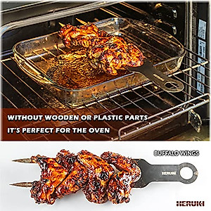 HERUKI Double Skewers 2 Stainless Steel Skewers for BBQ Grilling Kabob, Shawarma Meat Fish and Chicken Great Gift, Multitasking cookware for all kitchens, Stocking Stuffers for Men