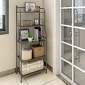 GHQME 5 Tier Metal Standing Shelf Space Saver, Storage Tower Rack for Kitchen Bathroom, Storage Shelving Unit Organizer, Outdoor Flower Stand (Black, 5-Tier)