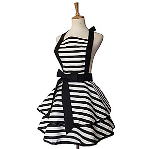 Hyzrz Lovely Handmade Cotton Retro Aprons for Women Girls Cake Kitchen Cook Apron for Mother's Gift (Black)