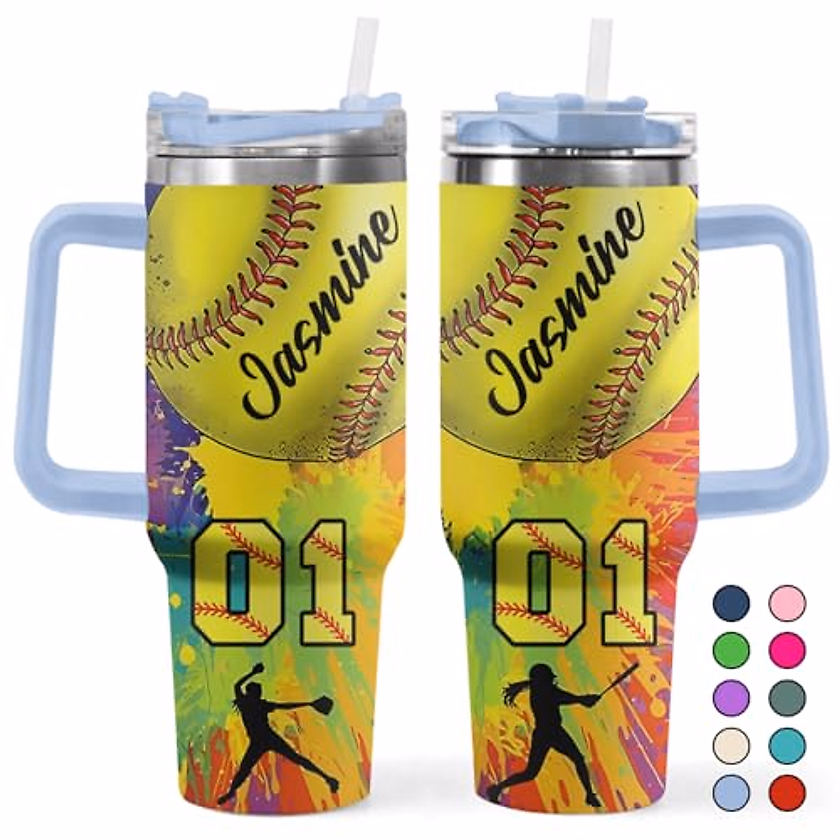 Catygift - Colorful Softball Player - Gift For Sport Lover - Personalized Customized 40oz Tumbler With Handle Can Change Color