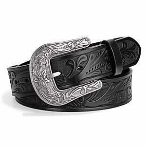 WOWOGO Western Belts for Women Men Cowboy Cowgirl Floral Engraved Leather Belt Strap Vintage Embossed Buckle