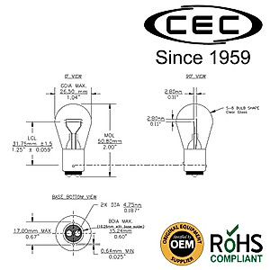 CEC Industries #1157 Bulbs, 12.8/14 V, 26.88/8.26 W, BAY15d Base, S-8 shape (Box of 10)