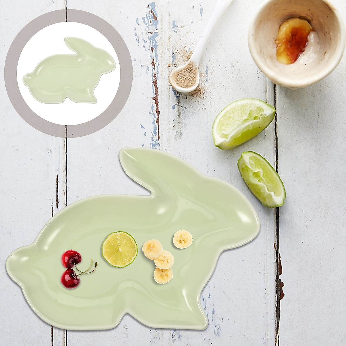 ABOOFAN Easter Bunny Shaped Plate Ceramic Rabbit Dishes Candy Appetizer Dessert Platter Salad Plate Serving Tray for Spring Easter Mothers Day Gift Kitchenware Lovers