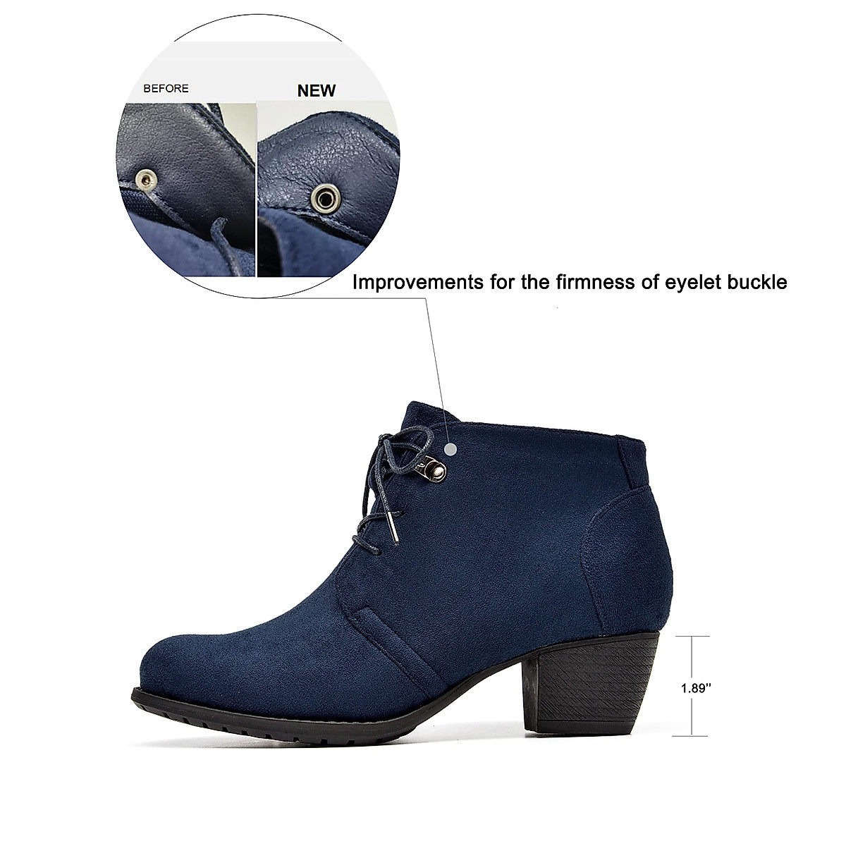 VJH confort Women's Ankle Boots,Lace-up Round Toe Comfortable Low Heel Dress Booties with Side Zipper (navy,7.5)