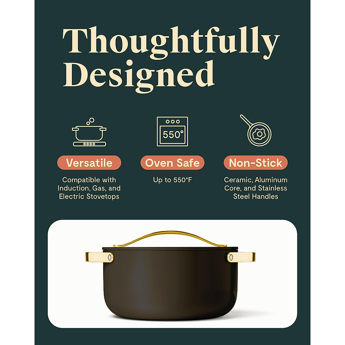 Caraway Nonstick Ceramic Dutch Oven Pot with Lid (6.5 qt, 10.5") - Non Toxic, PTFE & PFOA Free - Oven Safe & Compatible with All Stovetops (Gas, Electric & Induction) - Black