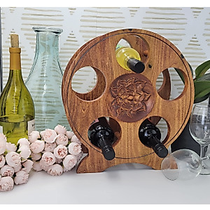 Apparatus Wood Design Wine Rack countertop Wooden 5 Bottle Holder Display Stand Shelf Storage Cabinet Home Decor Wine Gift no Need Assembly (Traditional Cherry)