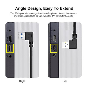 Oxsubor SuperSpeed USB 3.0 Male to Female Extension Data Cable Left and Right Angle 2PCS (20CM,8IN)