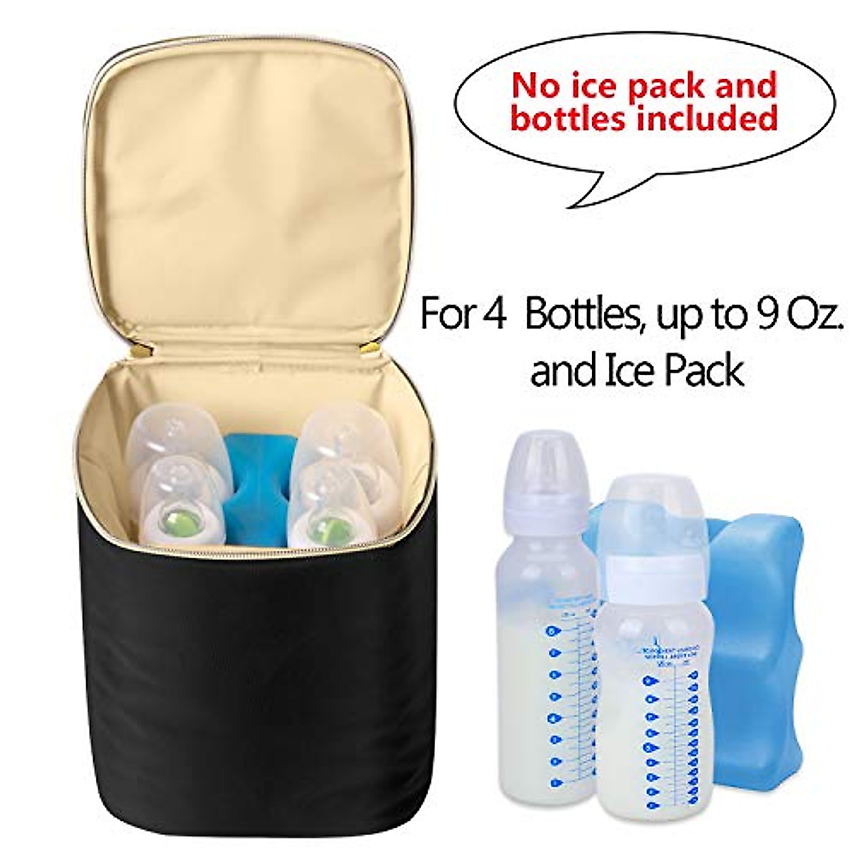 Teamoy Breastmilk Cooler Bag, Baby Bottles Bag for up to 4 Large 9 Ounce Bottles, Perfect for Working Mom Mother, (Bag ONLY), Black