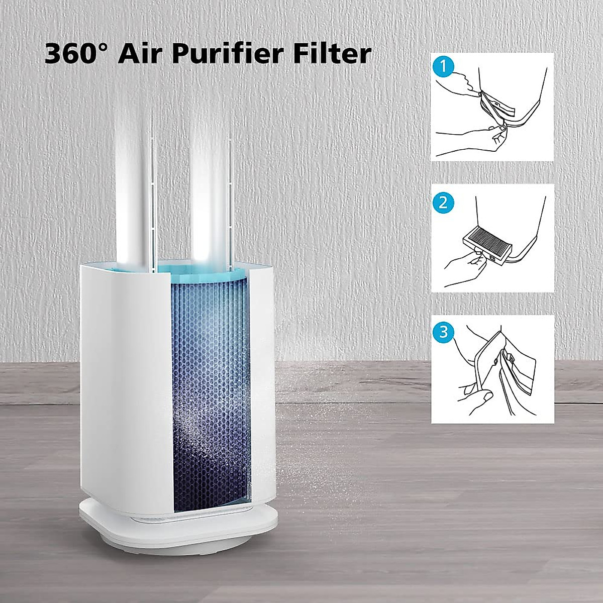 ULTTY Bladeless Tower Fan and Air Purifier in one, Bedroom Fan with HEPA Filter Smoke Dust Pollen Dander, 42.5" Oscillating Tower Fan with Remote, Touch, 8H Timer, White