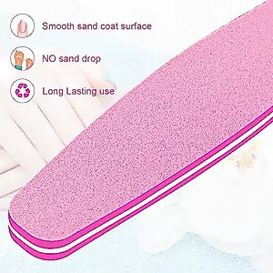 Anrui Emery Boards for Nails, 12 PCS Nail Files for Natural Nails, 100/180 Grit Double Sided Emery Boards for Nails, Reusable & Washable Professional Nail File for Home Salon - Pink