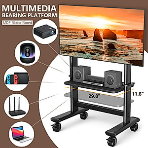 Mobile TV Cart Rolling TV Stand with Wheels for 55-100 Inch LCD LED Flat Curved Screens up to 250 lbs, Max VESA800x600 mm Heavy Duty Portable Floor TV Stand Large Base Trolley Height Adjustable