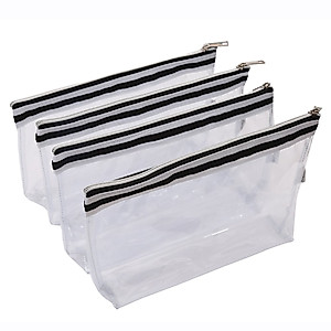 Augbunny Multi-purpose Waterproof Clear Vinyl Zippered Toiletry Cosmetics Makeup Pouch With French Tape 4-pack