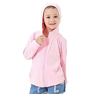 TAGIHOO Kids Zipper Sun Protection Jacket Boys Girls Hooded Cooling Shirt Pockets Fishing Running Outdoor (Pink,110)