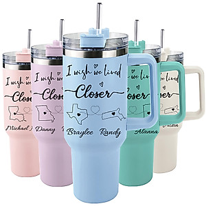 Ships Next Day,I Wish We Lived Closer,Best Friend Gifts 40 OZ Tumbler with Handle,Personalized Tumbler with Name Custom Long Distance State to State Coffee Cup Christmas Gifts for Women