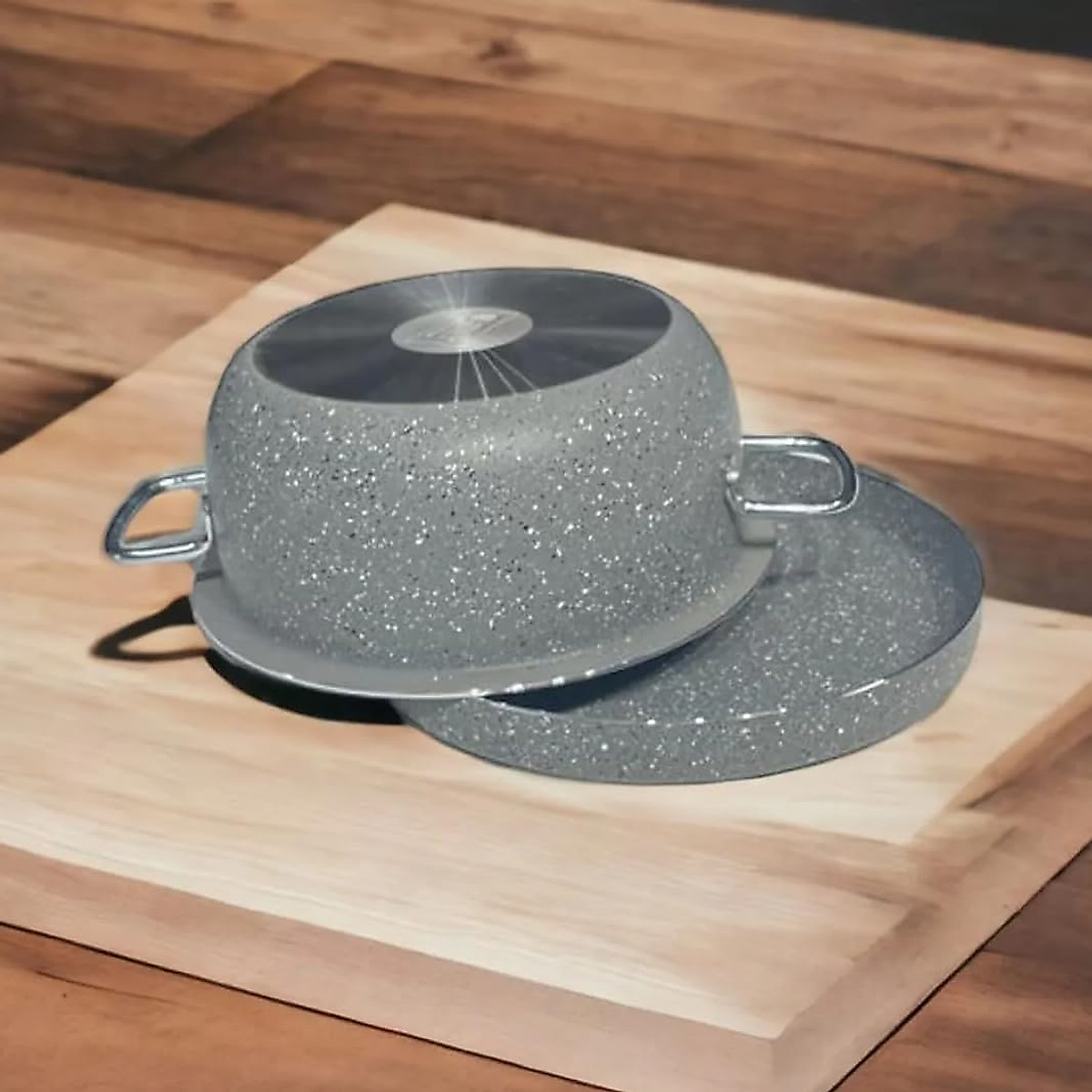 Traditional Maqluba Cooking Pot with Tray, Nonstick Granite Coated Maklouba Pot and Tray, Cooking Pot with Tray for Flipping, Even Heat Distribution, 2 Pcs