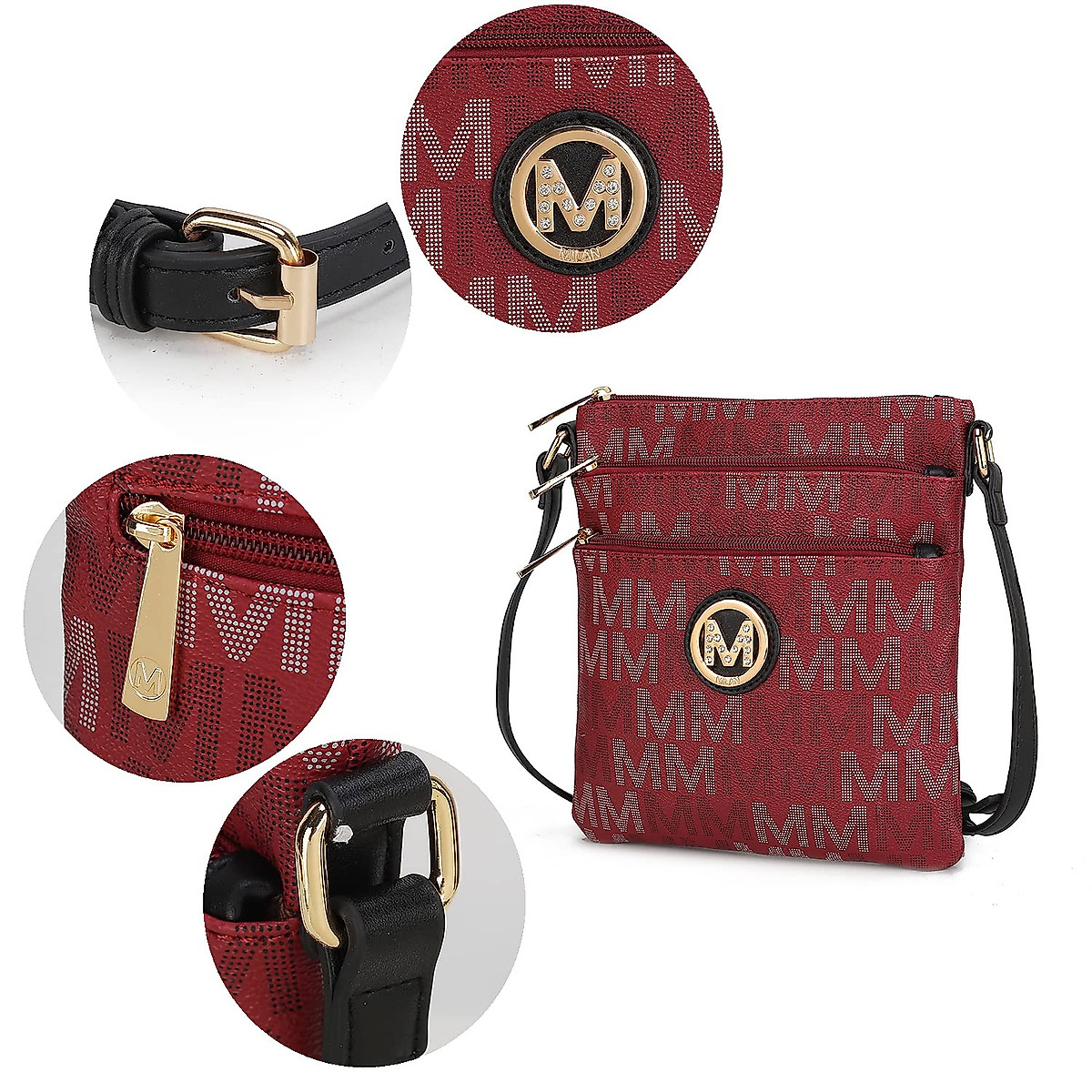 MKF Crossbody Bag for Women – PU Leather Triple Zip Messenger Handbag – Crossover Purse Pocketbook, Shoulder Strap Red