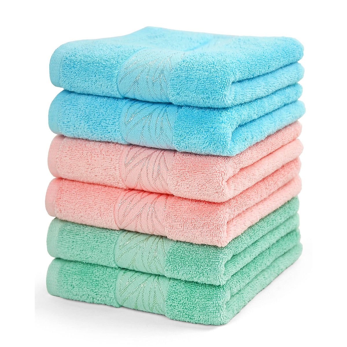 Cleanbear Soft Hand Towels - 100% Cotton Bath Hand Towel Set, Lightweight for Quick Dry (2 Pack, 13 x 29 Inches) (Pink, Blue and Green)