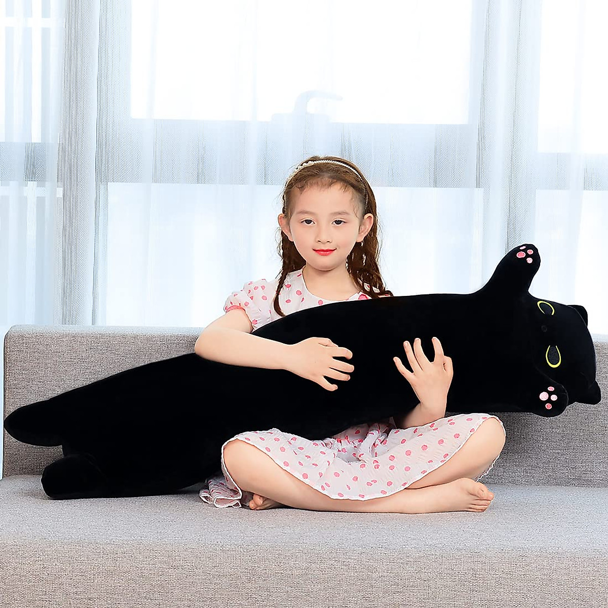 Long Cat Plush Cute Black Cat Stuffed Animals 43inch Soft Plushies Body Pillow Kitten Plush Throw Pillow Kawaii Big Plush Doll Toys Gift for Kids Girlfriend Birthday, 110cm/43.3inch