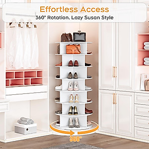 Brafab 7-Tier Rotating Shoe Rack Tower, 360-Degree Spinning Shoe Display Carousel, Revolving Vertical Shoe Shelf and Handbag Organizer Shelves for Closet Furniture, Round Lazy Susan Shoes Storage