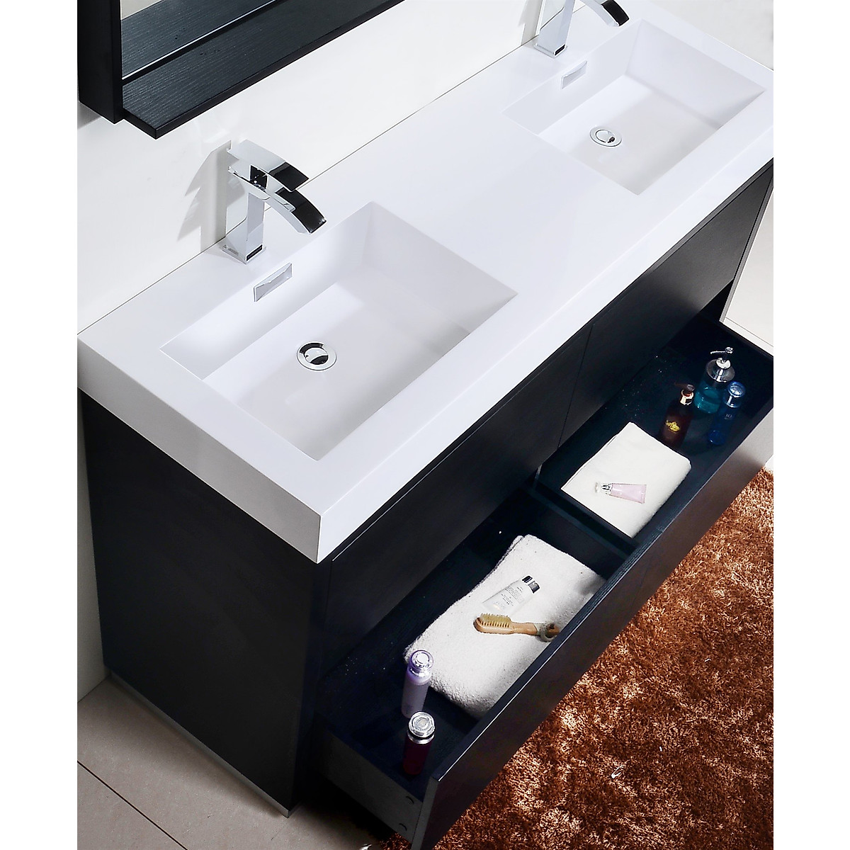 Bliss 60″ Black Double Sink Floor Mount Modern Bathroom Vanity