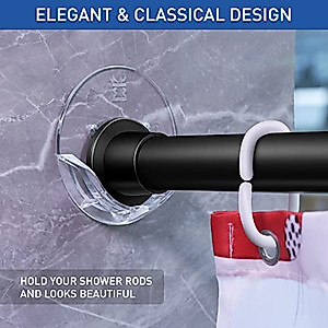 Shower Curtain Rod Holder for Wall – Adhesive Bathroom Tension Rod Retainer with Wide Bracket Include Strong Tapes for No Drilling Quick Mount and 304 Screws for Permanent Installation (Gloss Clear)