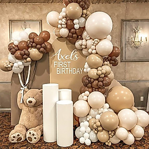RUBFAC 276pcs Brown Balloons Garland Arch Kit with Double-Stuffed Boho Coffee Brown Beige White Balloon for Teddy Bear Baby Shower Jungle Safari Party Birthday Decorations