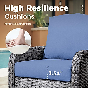 4 Pieces Wicker Patio Furniture - All-Weather PE Wicker Outdoor Conversation Bistro Set Loveseat Chairs with Table,Outdoor Rattan Sofa Chair High Back Deep Seating,Blue