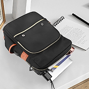 Mecrowd Vintage Laptop Backpack with USB Charging Port, Backpack for College School Student Fits up to 15.6 Inch Laptop Computer Backpack Casual Rucksack for Men Women (Black)
