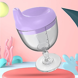 Plastic Goblet Cup, Baby Sippy Cup Wine Glass, Beverage Mug Milk Bottle with Lid for Kids Birthday Party or Celebration (over 8 months)