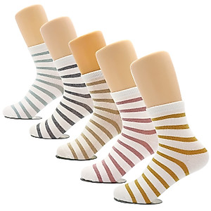 Gwenvenni Girls Glitter Stripe Socks Big Little Kids Cotton Ankle Sock, Age 3-5