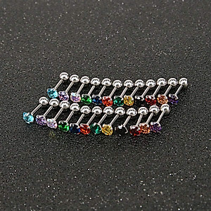 ZS 12 Pairs CZ Ear Stud Mixed Colors Cartilage Earrings Set Stainless Steel Barbell Studs Earrings Helix Tragus Piercing (Ball Backs,16g(1.2mm))
