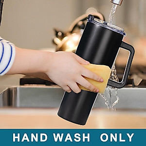 Gome 40 oz Tumbler with Handle Black - Stainless Steel Cup with Straw - Insulated Coffee Mug with Lid - Daisy Birthday Gifts for Women - Hand Wash Only