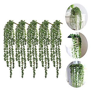 caapmony 5Pcs Artificial Succulents Hanging Plants Bulk 2.4FT Large Fake String of Pearls for Wall Home Garden Decor(Unpotted)