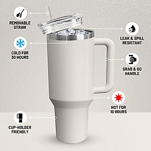 Crave Cups 40oz Tumbler with Lid and Straw l Reusable Spill Proof Double Wall Insulated Stainless Steel Water Bottle Travel Mug l Cupholder Friendly Vacuum Sealed Tumbler with Handle (Birch)