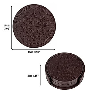 Drink Coasters,PU Leather Bar Beer Beverage Coasters for Drinks Set of 6 with Holder Coasters for Wooden Table Coffee Table Absorbent Drink Coasters,Easy Clean Cup Coasters Easter Housewarming Gifts